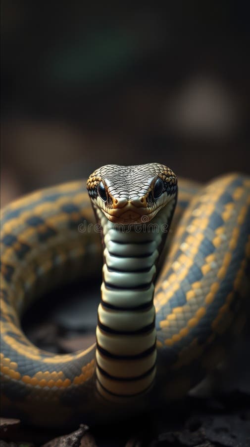 Close-up of a Striking Snake Coiled on the Forest Floor, Showcasing Its ...