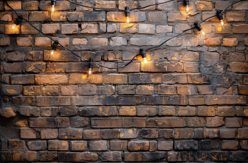 String Lights Hanging on a Brick Wall Stock Image - Image of aesthetic ...
