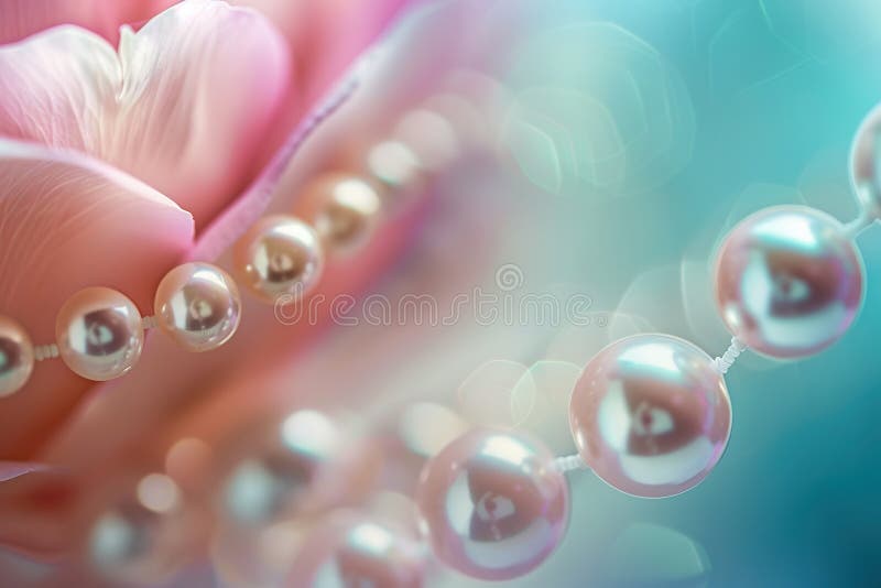 Close Up of a String of Pearls Intertwined with Delicate Flower Petals ...