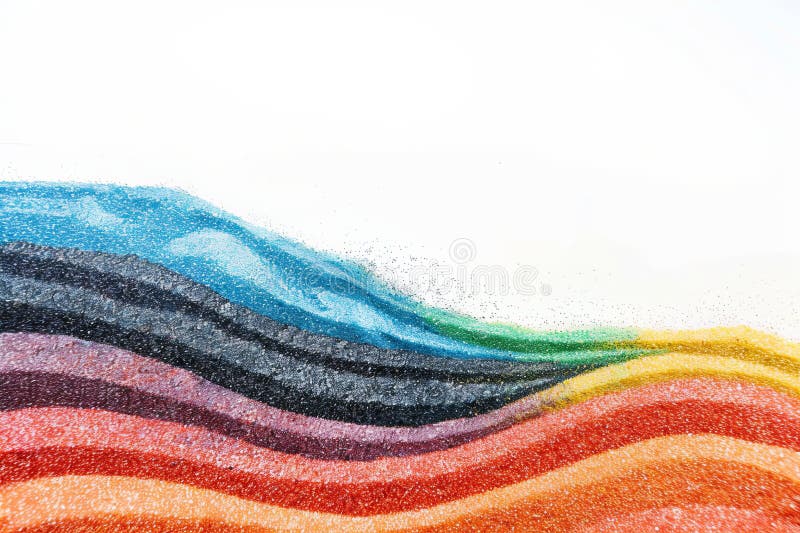 Close Up of Stripes of Rainbow Coloured Sand and Copy Space on White ...