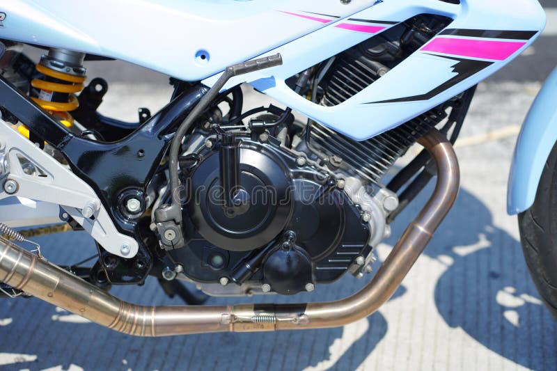 Close Up of a 4-Stroke Underbone Category Motorbike Engine Stock Image ...