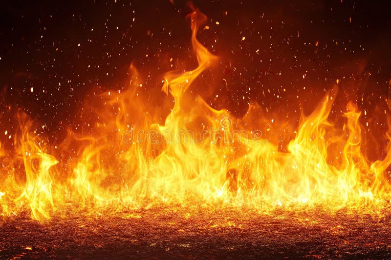 Close Up of Strong Flame with Tongues of Fire in Darkness. Generated by ...