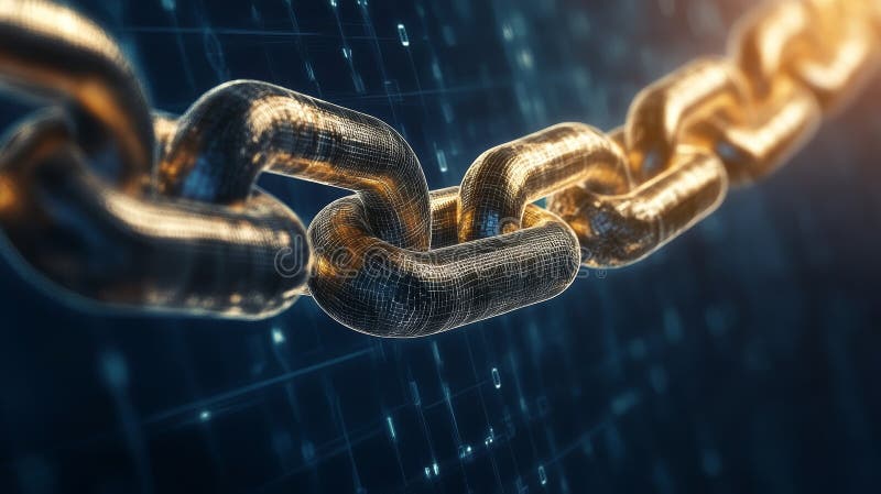 A Close-up of a Strong, Gold Chain Against a Digital Background ...