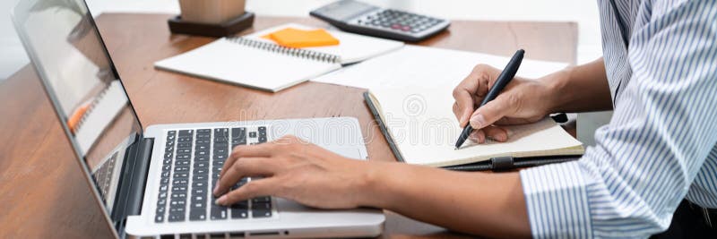 Close Up of Student Learning Online Class by Using Laptop Computer and ...