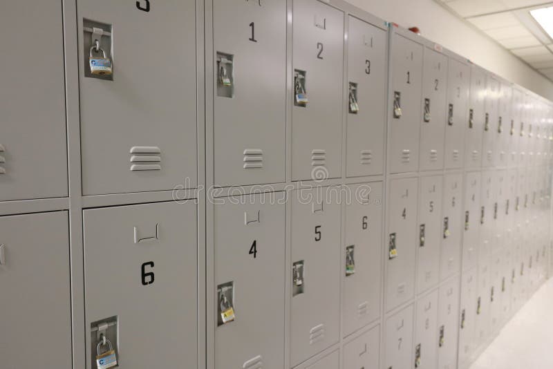 Close Up of Student Lockers in High School Stock Image - Image of ...