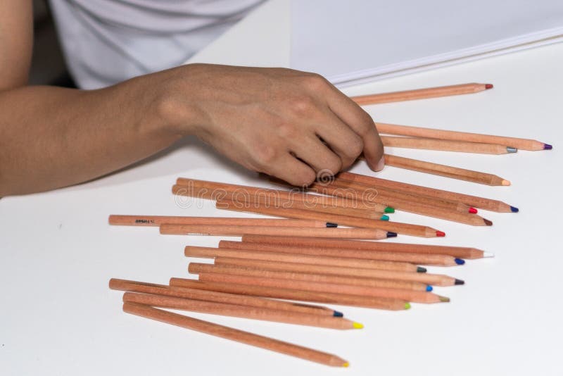 Close-up of a Student Painting with Colors Stock Image - Image of ...