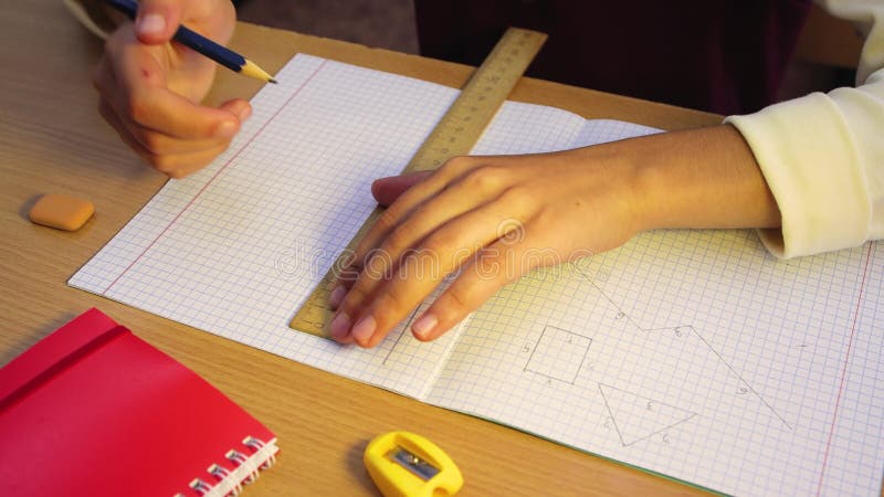 Close-up of a Student S Hand Drawing a Geometric Figure Using a Ruler ...