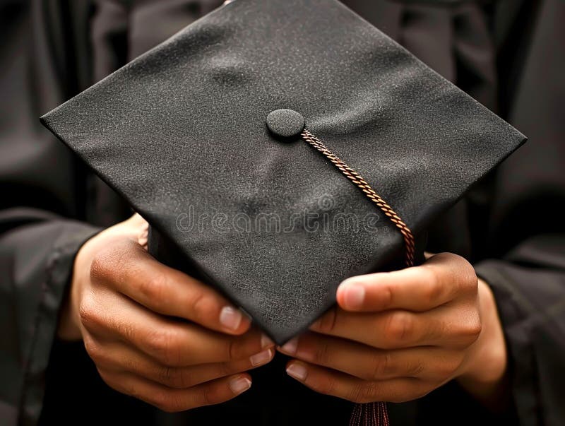 Close-up of a Student S Hands Holding Graduation Hat Stock Illustration ...