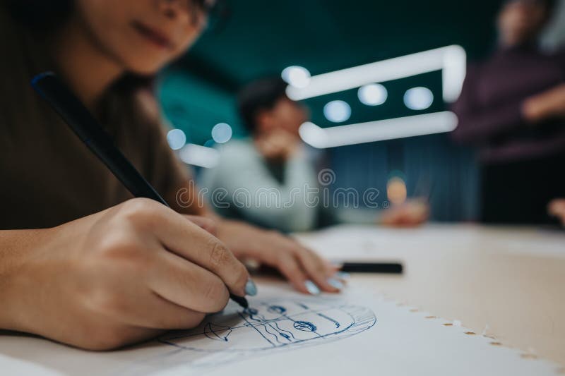 Close-up of Student Sketching in a Creative Classroom Setting Stock ...