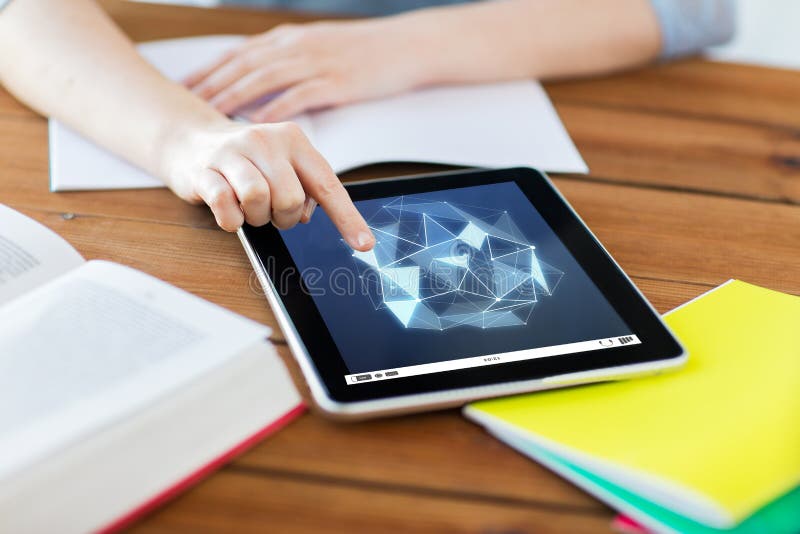 Close Up of Student with Tablet Pc and Notebook Stock Photo - Image of ...