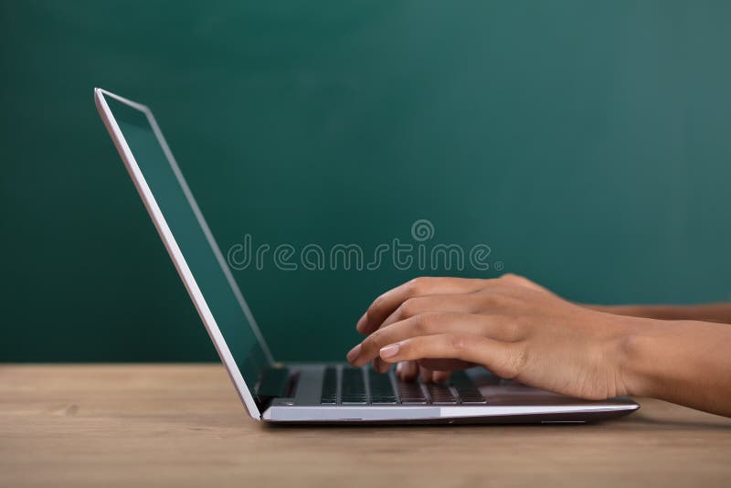 Close-up of a Student Using Laptop Stock Image - Image of learn, black ...