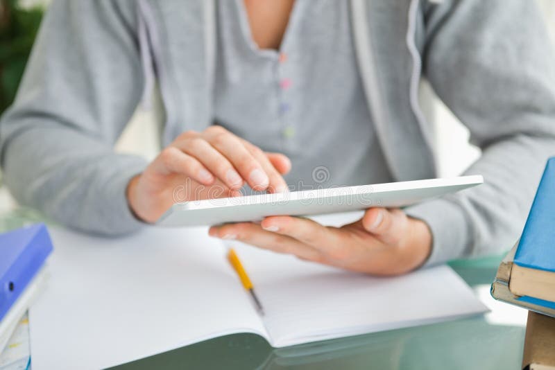 Close-up of a Student Using a Touch Pad Stock Image - Image of page ...