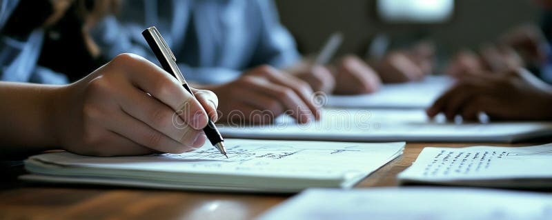 Close-up of Students Focused on Writing an Exam in the Classroom Stock ...