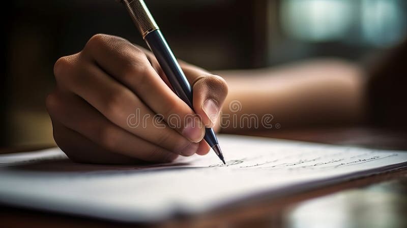 Close-up of Students Hand Writing with Pen in Classroom. Generative AI ...
