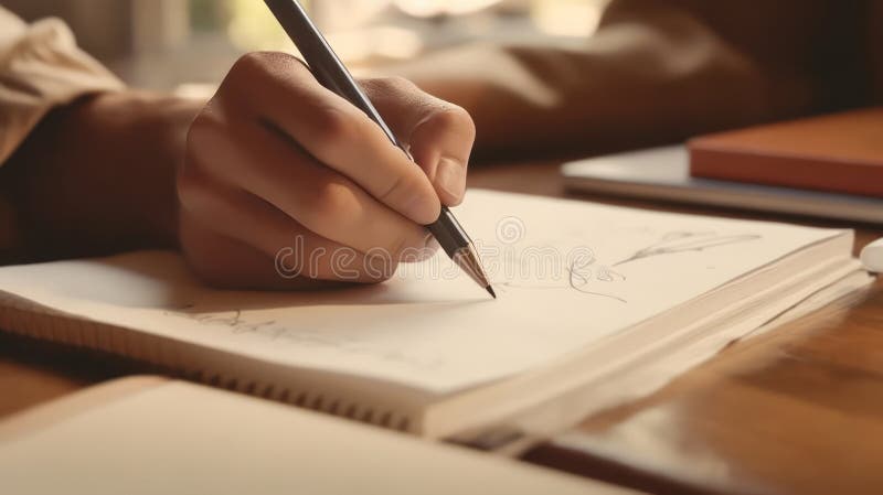 Close-up of Students Hand Writing with Pen in Classroom. Generative AI ...