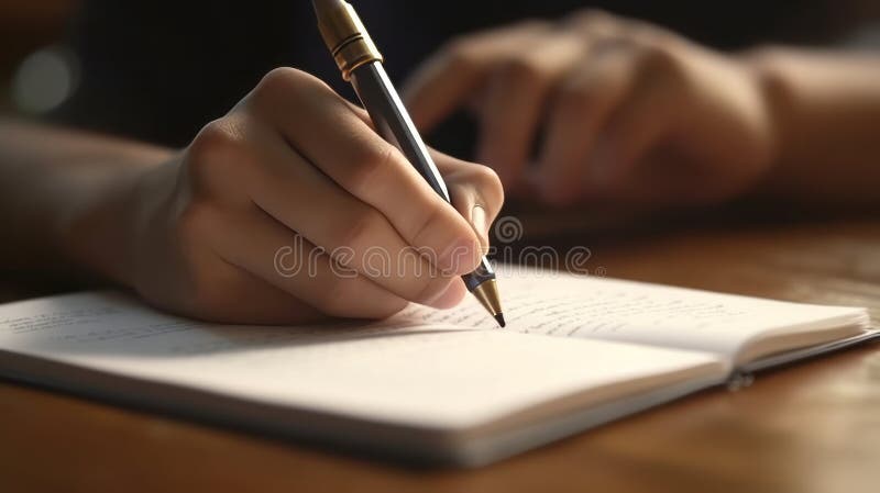 Close-up of Students Hand Writing with Pen in Classroom. Generative AI ...