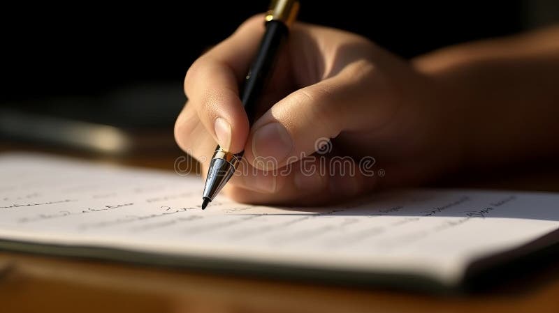 Close-up of Students Hand Writing with Pen in Classroom. Generative AI ...