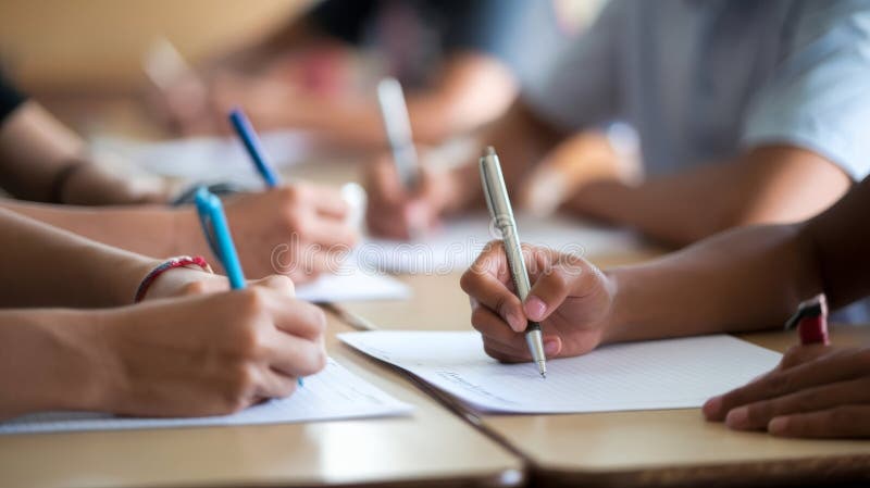 Close-up of Students Hands Writing during a Classroom Test, Education ...