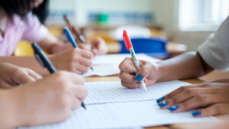 Close-up of Students Hands Writing during a Classroom Test, Education ...