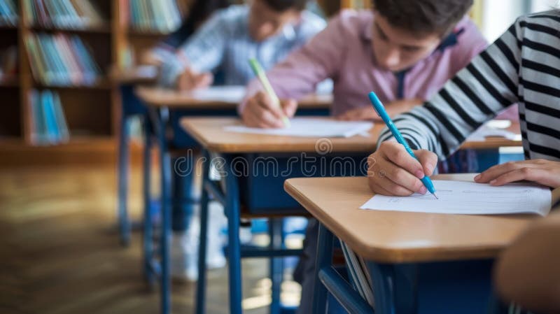 Close-up of Students Hands Writing during a Classroom Test, Education ...