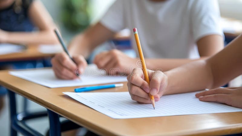 Close-up of Students Hands Writing during a Classroom Test, Education ...
