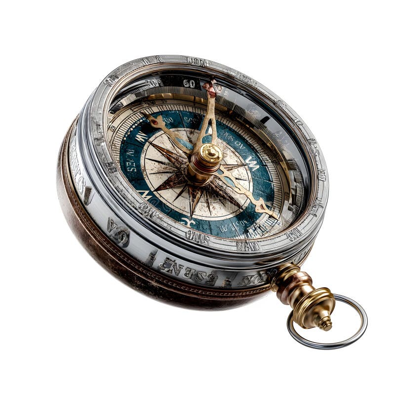 Close Up Shot of an Antique Compass with a White Background in a Studio ...