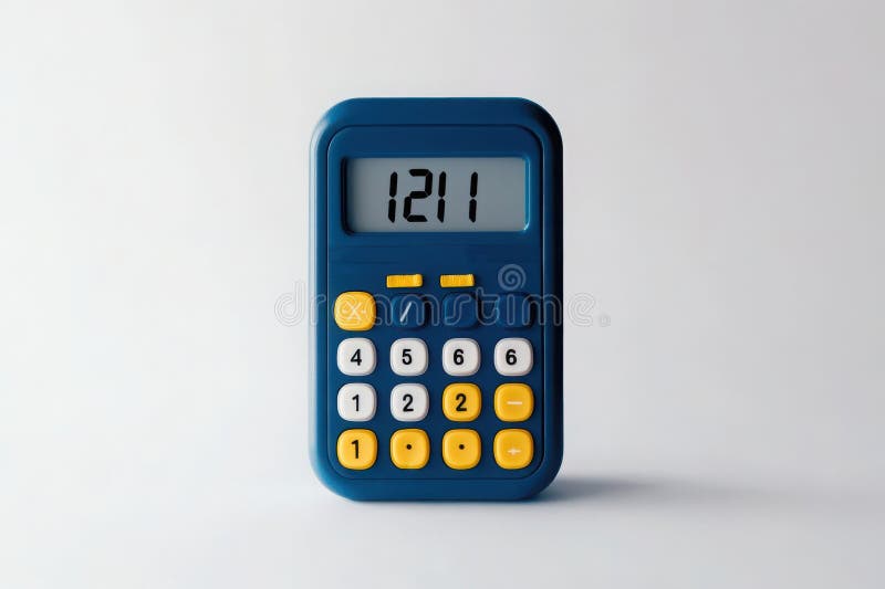 Close-up Studio Shot of Compact Navy Blue Calculator with Yellow ...