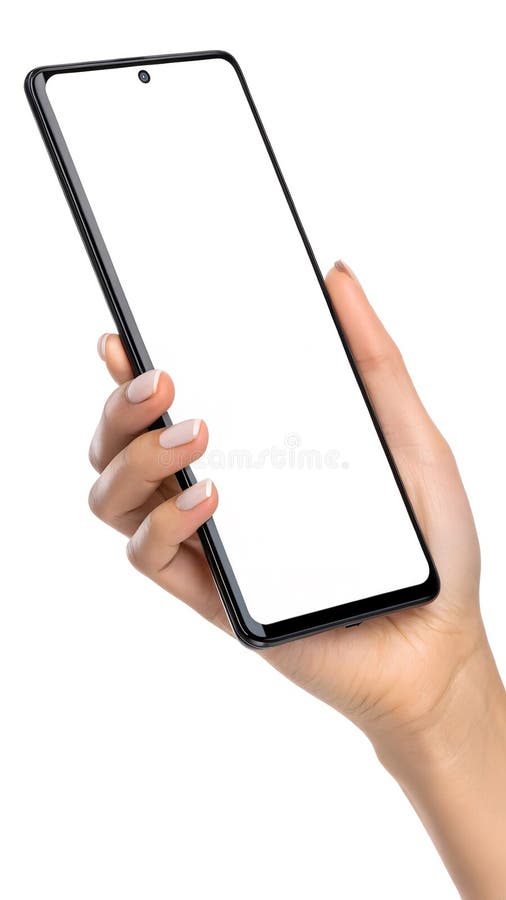Hand Holding Modern Smartphone with Blank Screen Isolated on White ...