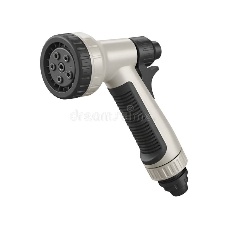 A Silver and Black Garden Hose Nozzle with Multiple Spray Patterns on a ...
