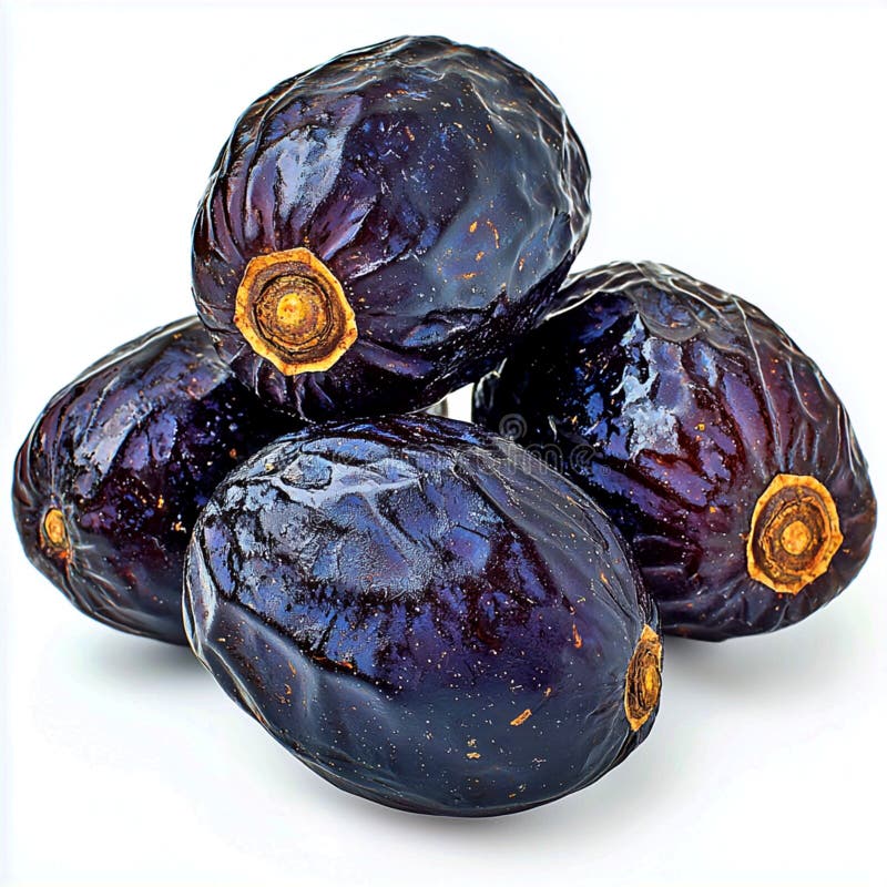 A Close Up Studio Shot of a Small Pile of Fresh Black Dates on a White ...