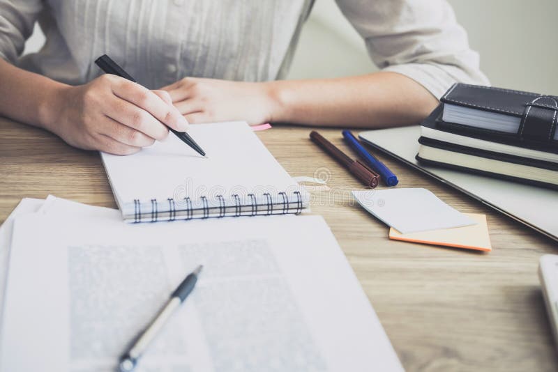 Close Up of Studying Student Hands Writing in Book during Lecture ...