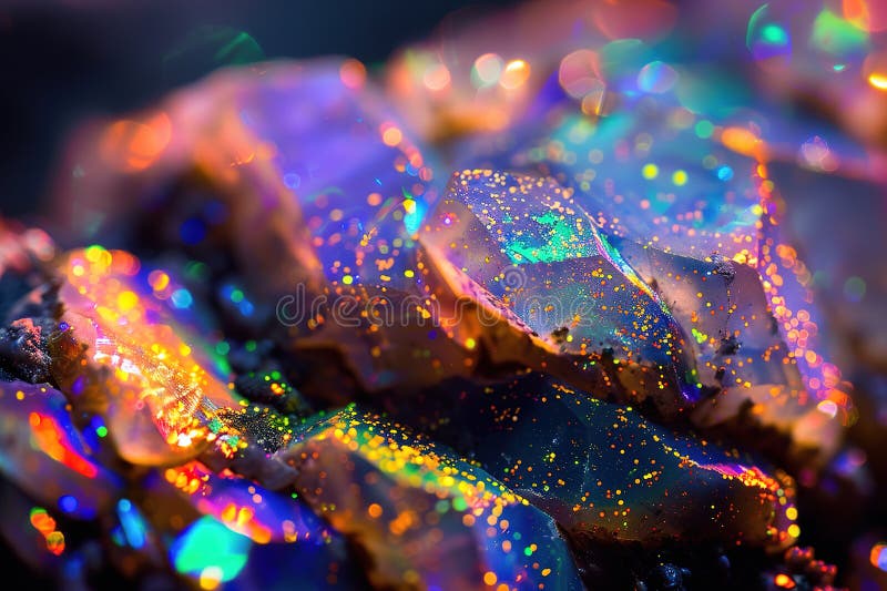 Close-up of Stunning Array of Vibrant Opals with Iridescence Reflecting ...