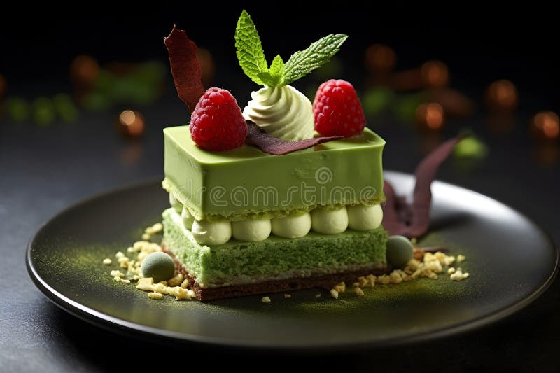 Close-up Stunning Matcha-infused Dessert Stock Illustration ...