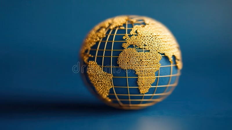 Global Business Concept Gold Accented Earth Globe on Blue Background ...