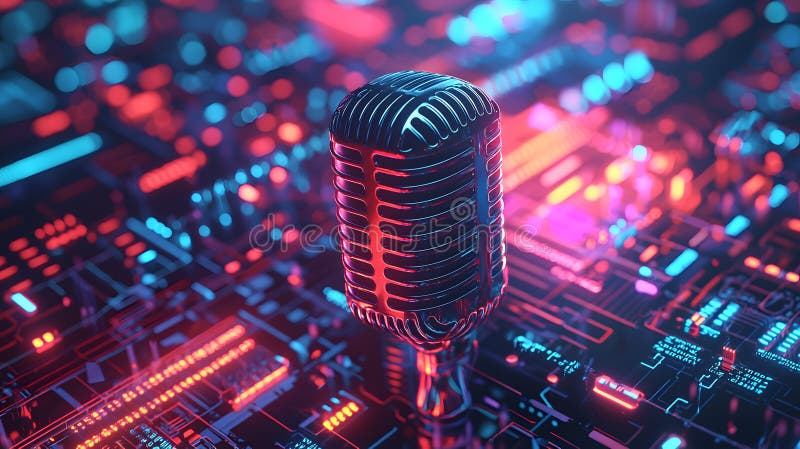 Sleek Microphone on Vibrant Electronic Background Showcasing Audio ...