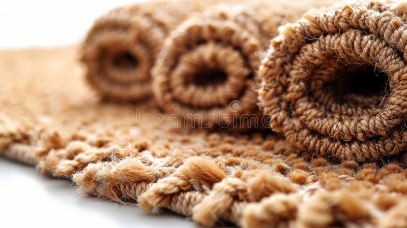Close-Up of Stylish Soft Beige Carpet Rolls Isolated on White ...