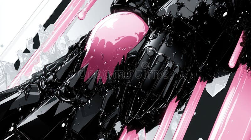 A Close-up of a Stylized Black and Pink Mechanical Arm with a Glossy ...