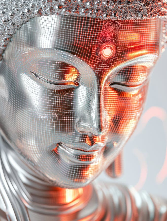 Close Up of Stylized Buddha Face with Smooth Metallic Texture and ...