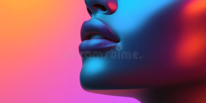 A Close-up of a Stylized Face Showcasing Bold Lips and a Sleek Nose ...