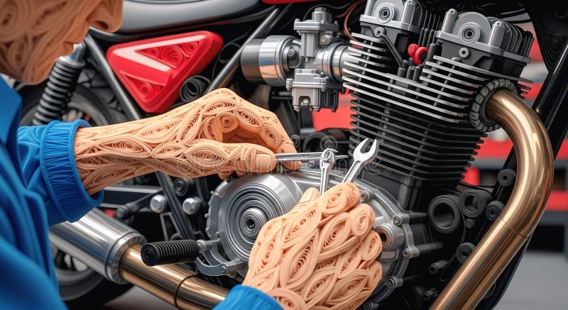 Motorcycle Engine Repair Conceptual Art Stock Illustration ...