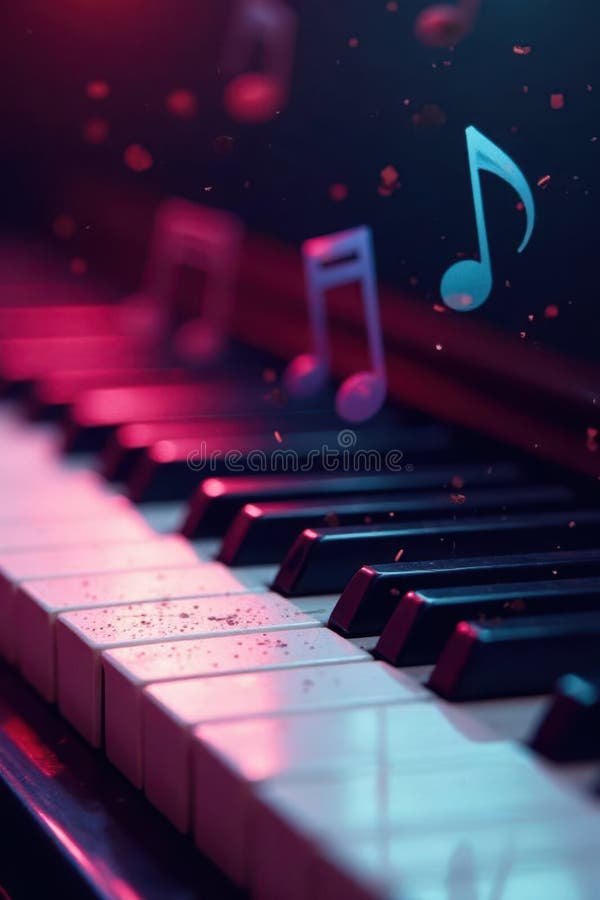 Close-up, Stylized Wavy Piano Keys with Musical Notes , Elegant, Visual ...