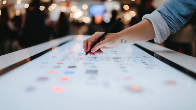 Close-up of Stylus Designing on Interactive Touchscreen in Tech-forward ...