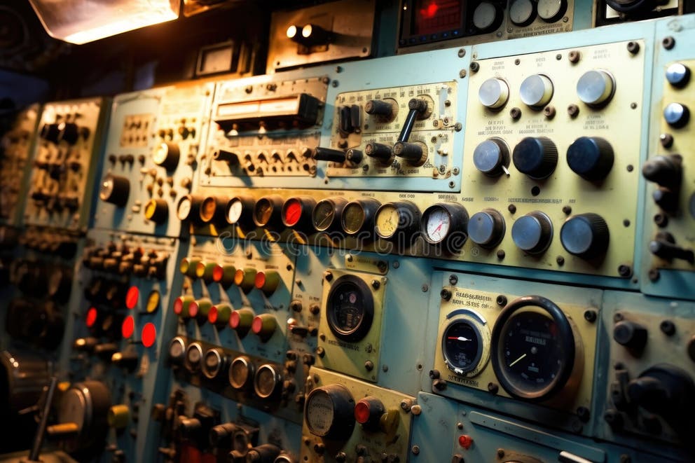 Close-up of Submarine Control Panels with Various Buttons Stock ...
