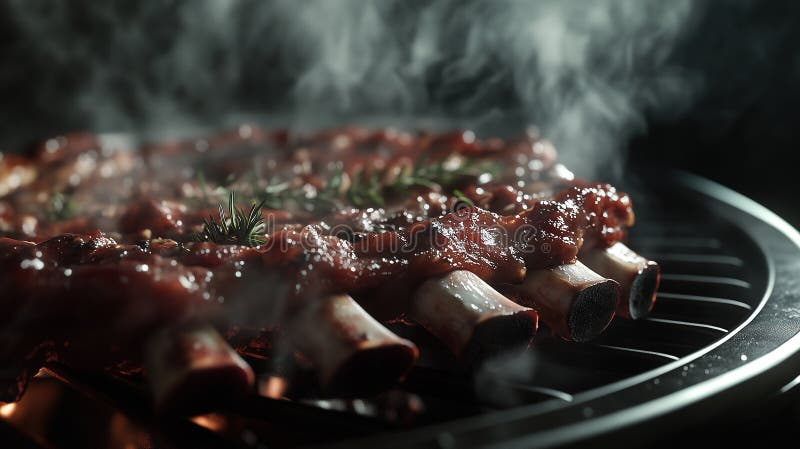 Close-up of Succulent Bbq Ribs in Smoker Stock Illustration ...