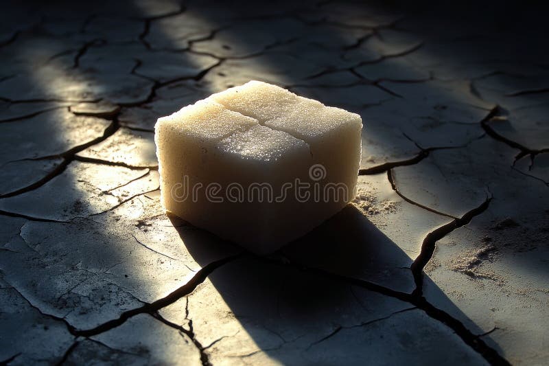 Sugar Cube Casting Long Shadow on Cracked Surface, Diabetes Concept ...
