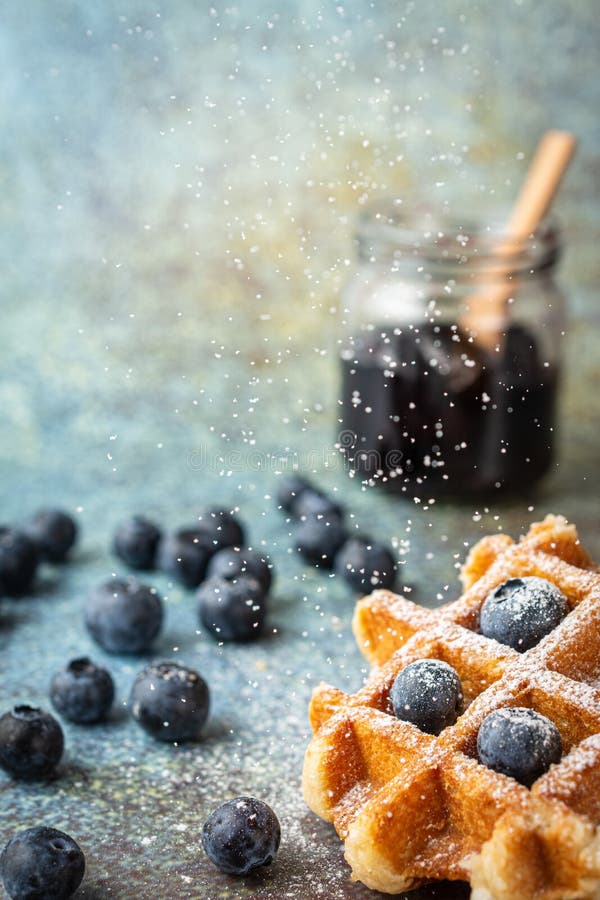 Falling Two Waffles and Caramel Splash Stock Photo - Image of bake ...