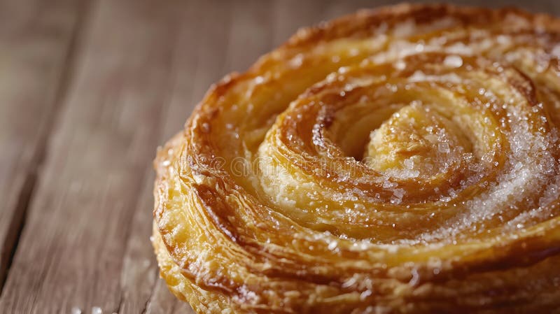 Close-up of Sugary Spiral Pastry on Wooden Surface Stock Photo - Image ...