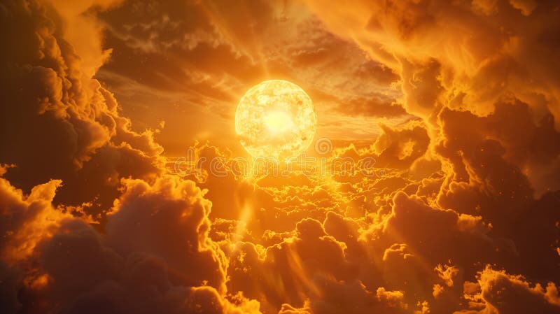 A Close Up of a Sun Rising Over Clouds and Fire Stock Photo - Image of ...