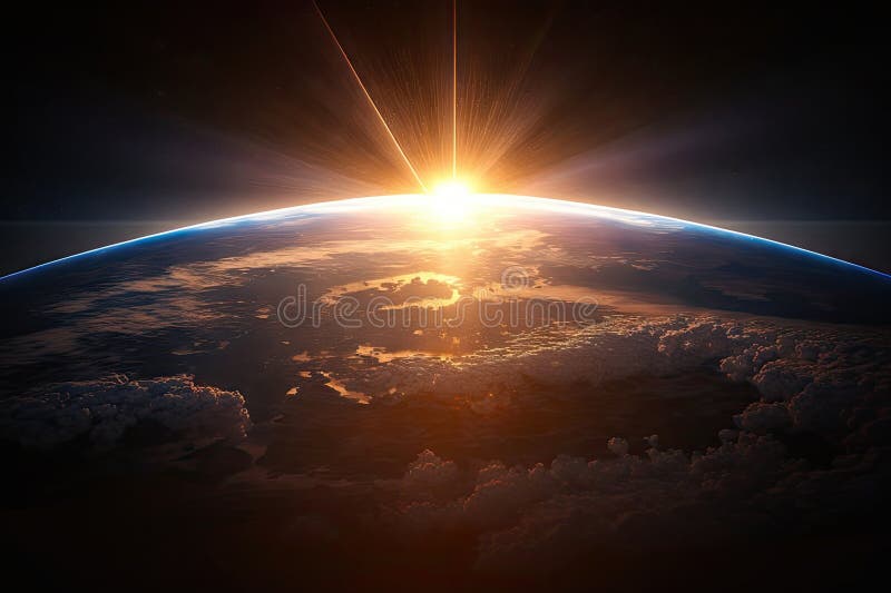 A Close-up of the Sun Rising Over a Globe, with Rays of Light Shining ...