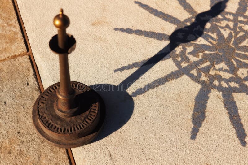 Close-up of Sundial Shadow Pointing at Noon Mark Stock Illustration ...